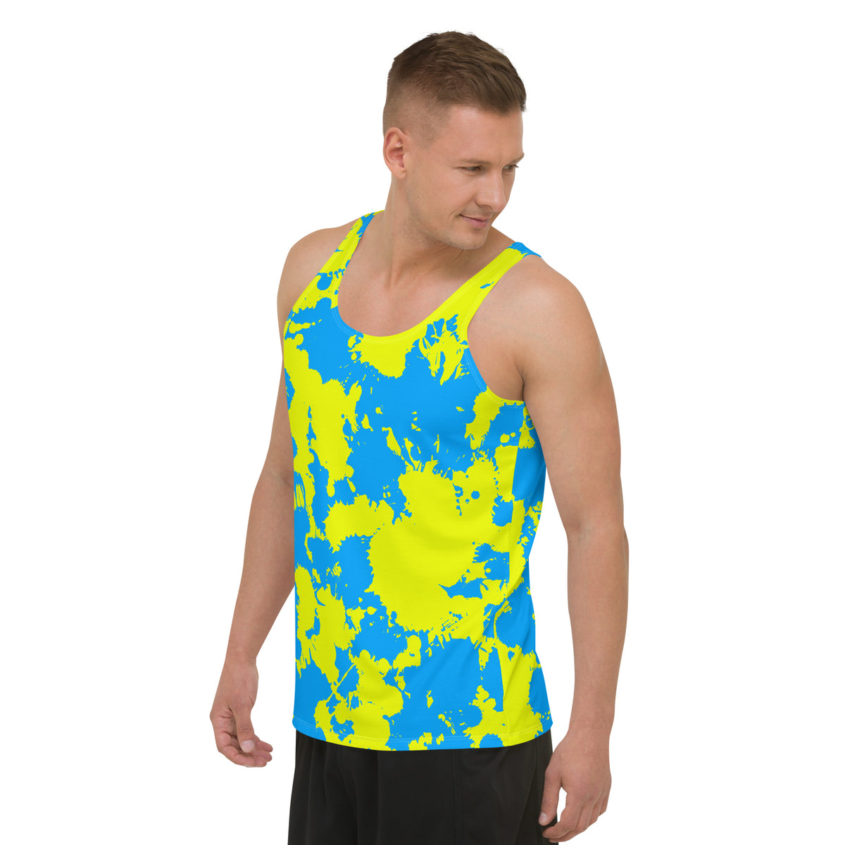Yellow and Blue Paint Splatter Unisex Tank Top – BigTexFunkadelic